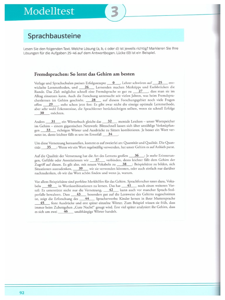 Modelltest 3 - Sprachbausteine | PDF