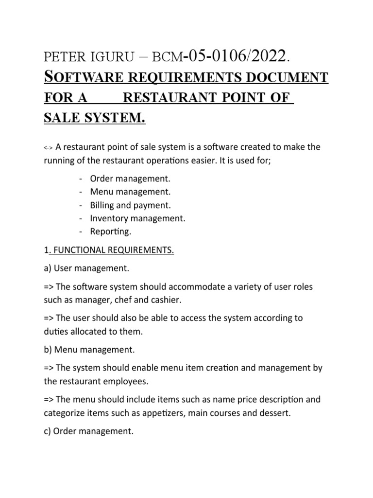 peter iguru POS document and dfd of a restaurant | PDF | Point Of Sale ...