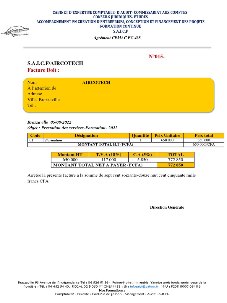 Facture de Formation AIRCOTECH 2022 | PDF
