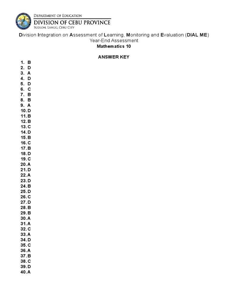 Dial Me Math 10 Answer Key | PDF