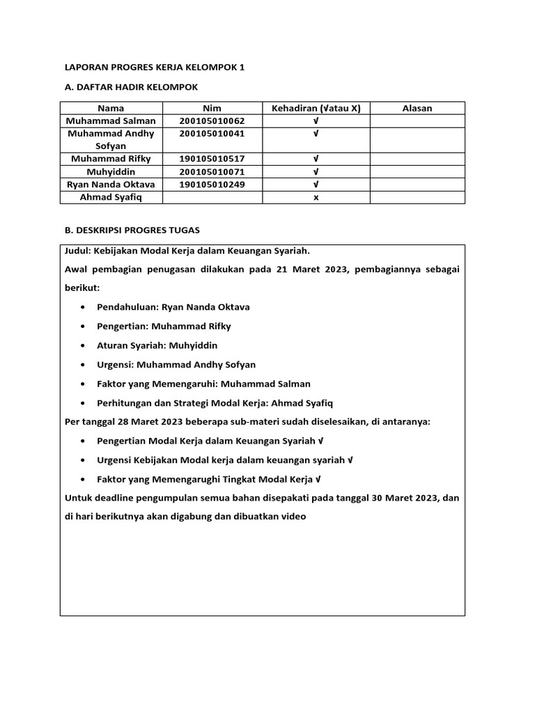 Laporan Progres Makalah Kelompok 1 | PDF | Bisnis
