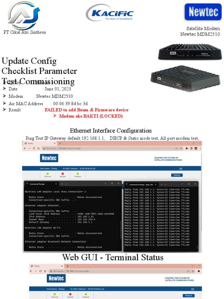 Modem Test Newtec MDM2510 - Eks Pak Zihad - Eks BAKTI - FAILED - 010623 ...
