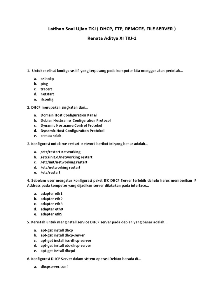 Latihan Soal Ujian TKJ | PDF