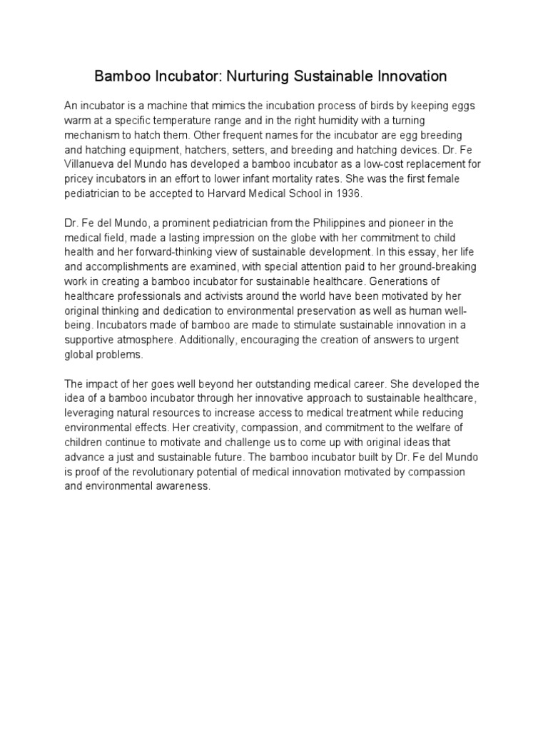 Bamboo Incubator - Nurturing Sustainable Innovation | PDF