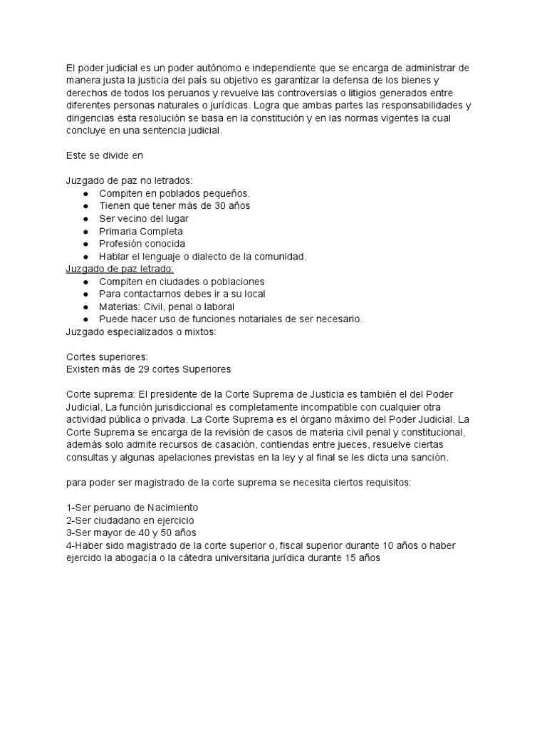 Funciones y requisitos del Poder Judicial | PDF