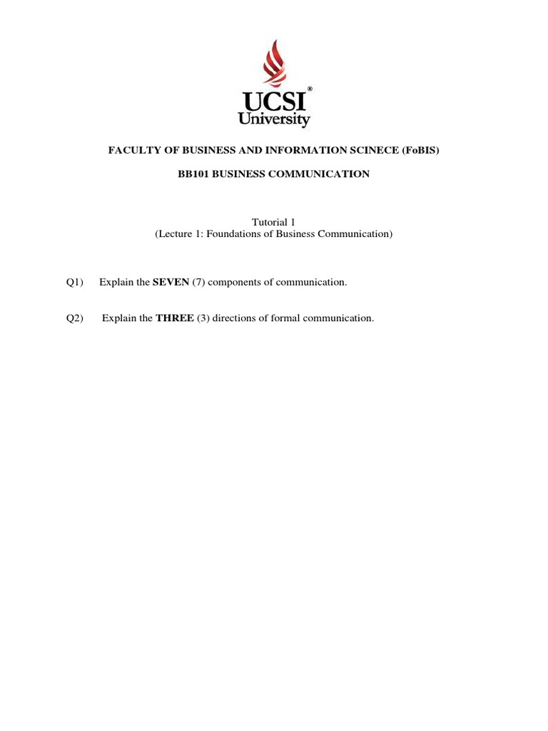 BB101 Tutorial 1 (LEC 1 Foundations of Business Communication) | PDF