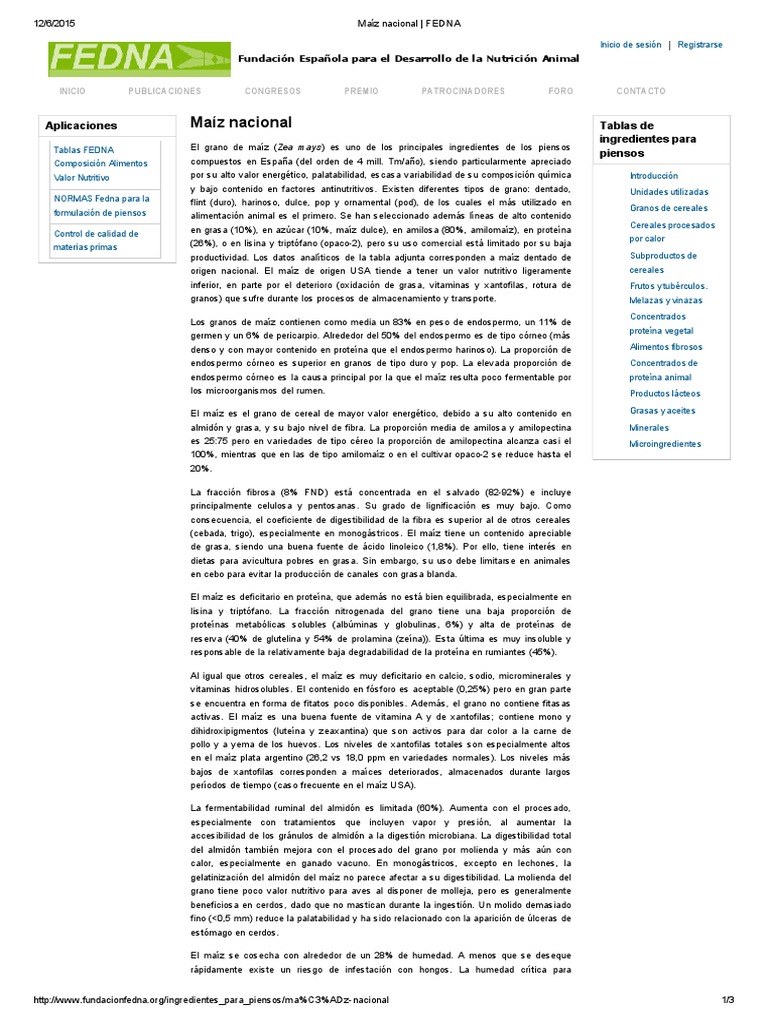 Compendio Alimentos (FEDNA - Dpto. Nutric) | PDF | Cereales | Maíz