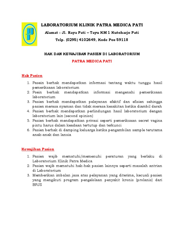 Hak dan Kewajiban Pasien Patra Medica | PDF
