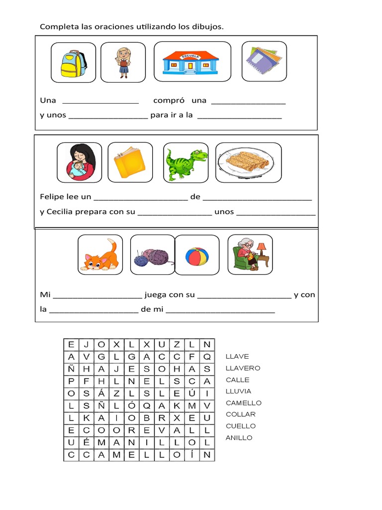 Completa Las Oraciones Utilizando Los Dibujos | PDF
