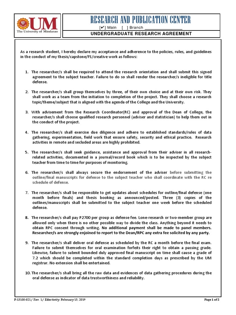 21 Undergraduate Research Agreement | PDF | Thesis
