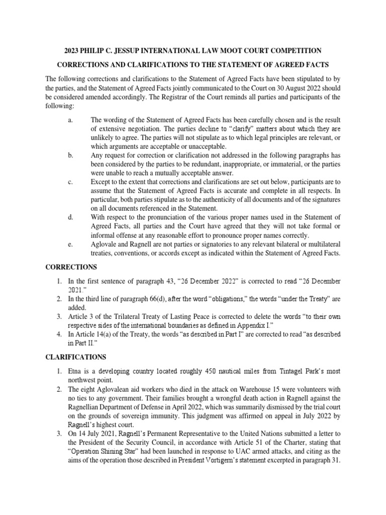2023 Jessup Corrections and Clarifications | PDF