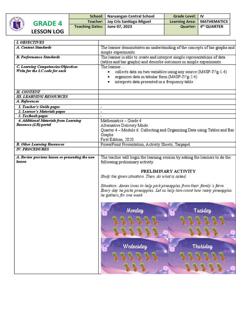Dll-Mathematics 4 - Collecting and Organizing Data Using Tables | PDF Dll-Mathematics 4 - Collecting and Organizing Data Using Tables | PDF