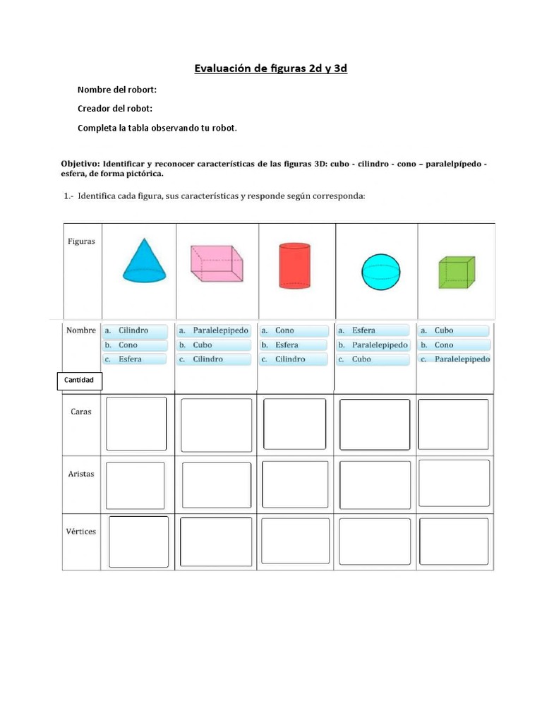 Evaluación de Figuras 2d y 3d | PDF