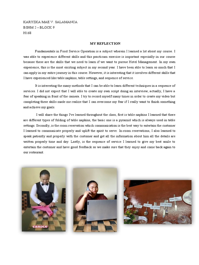 Food Service Operation Reflection | PDF