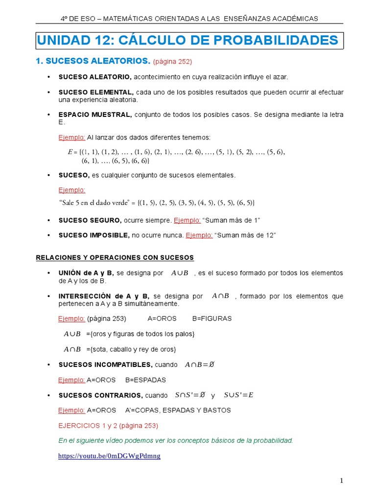 Tema 12 - Cálculo de Probabilidades. 4º ESO | PDF | Probabilidad | Probabilidades y estadísticas