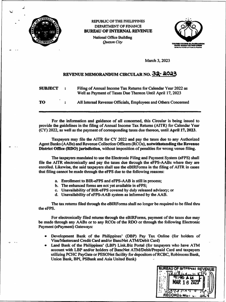 RMC No. 32-2023 | PDF