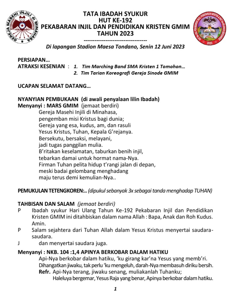 Tata Ibadah Syukur Pi & PK (2023) | PDF