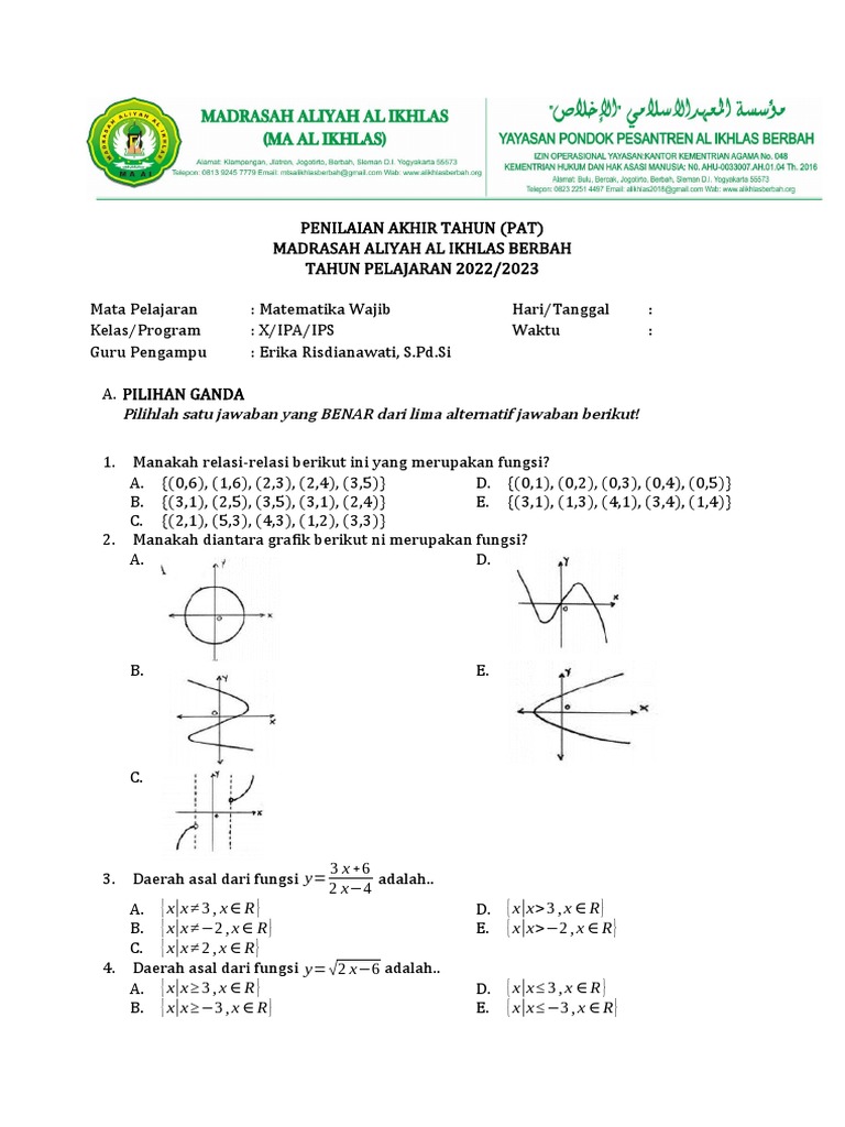 X - SOAL - MTK WAJIB - PAT - Ok | PDF