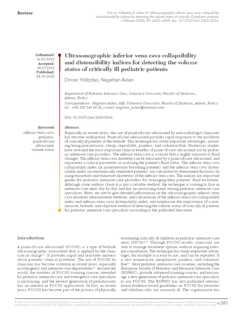 Ultrasonographic Inferior Vena Cava Collapsibility and Distensibility ...