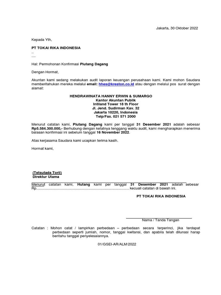 TUGAS TM - 5 Contoh Surat Konfirmasi Piutang Rizky Wijaya Syahputra ...