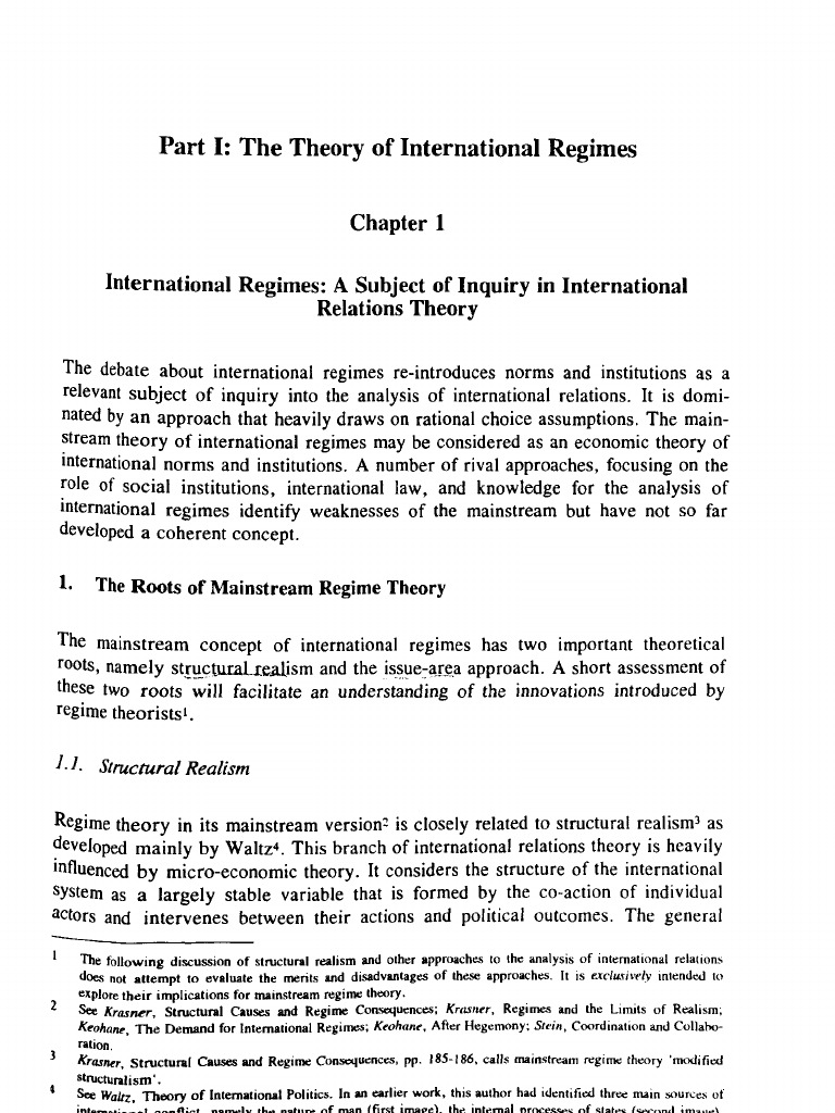 Part I: The Theory of International Regimes | PDF | International ...