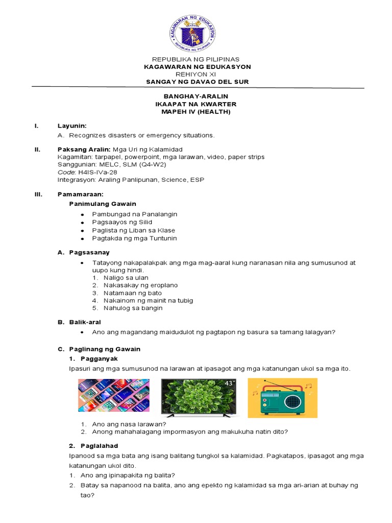 Banghay-Aralin Mapeh 4 - 4TH Quarter | PDF