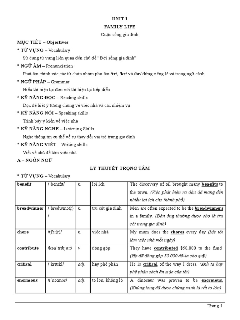 Unit 1 - Family Life | PDF