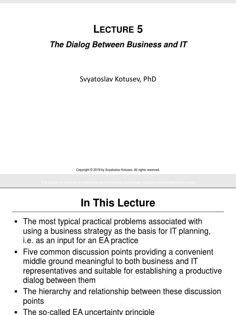 Lecture 5 - The Dialog Between Business and IT | PDF | Enterprise ...