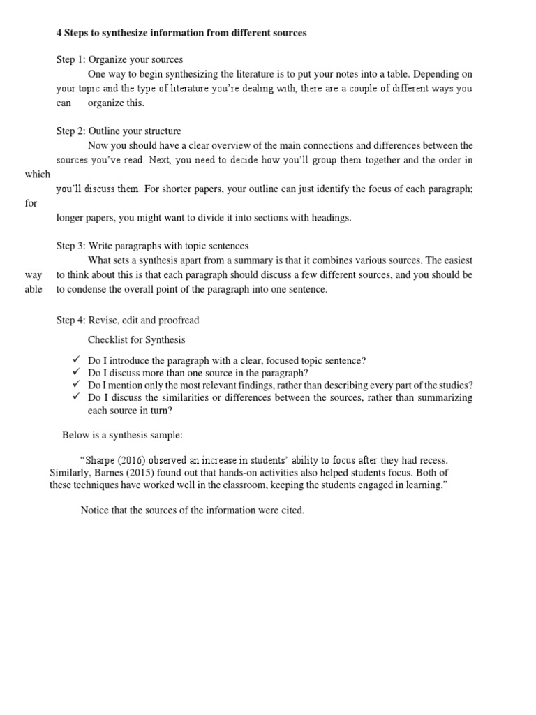 4 Steps To Synthesize Information From Different Sources | PDF