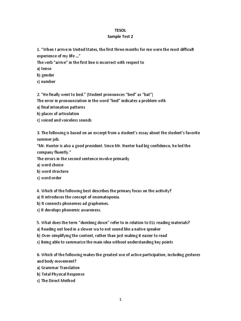 TESOL Sample Test 2 | PDF