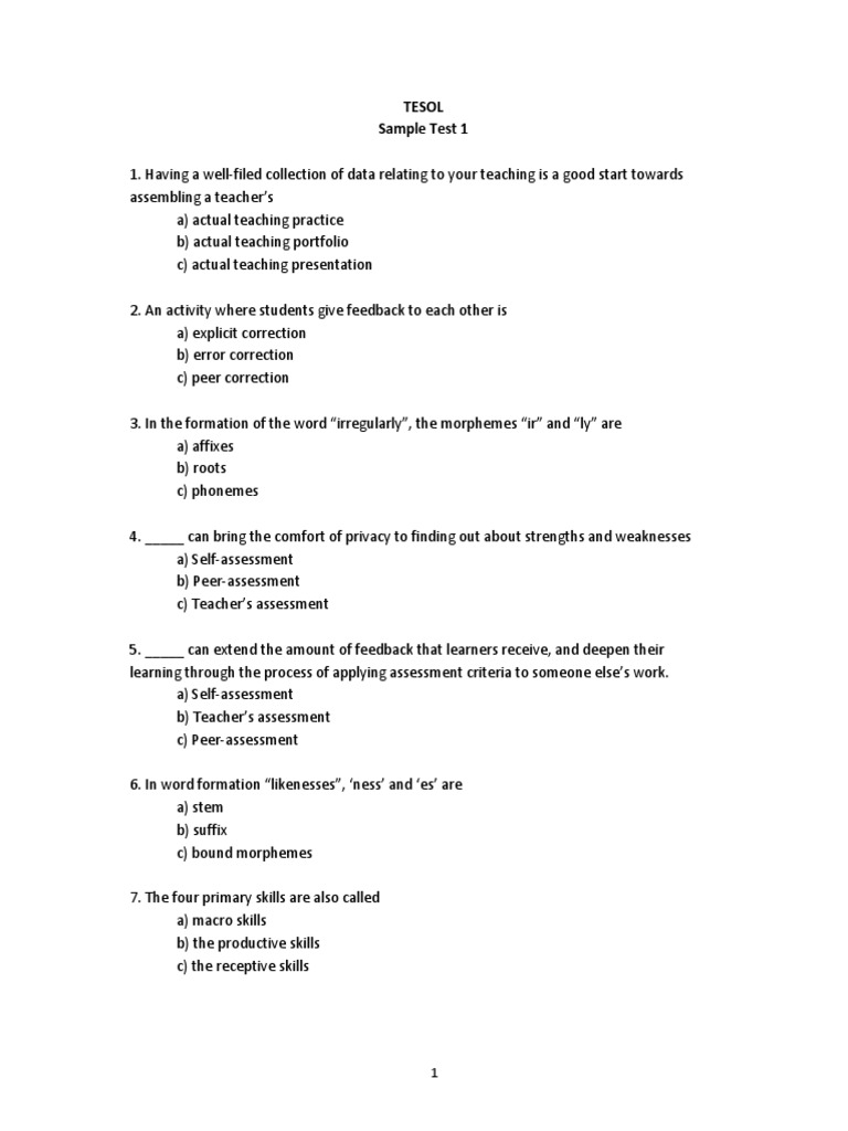 TESOL Sample Test 1 | Download Free PDF | Learning | Teachers