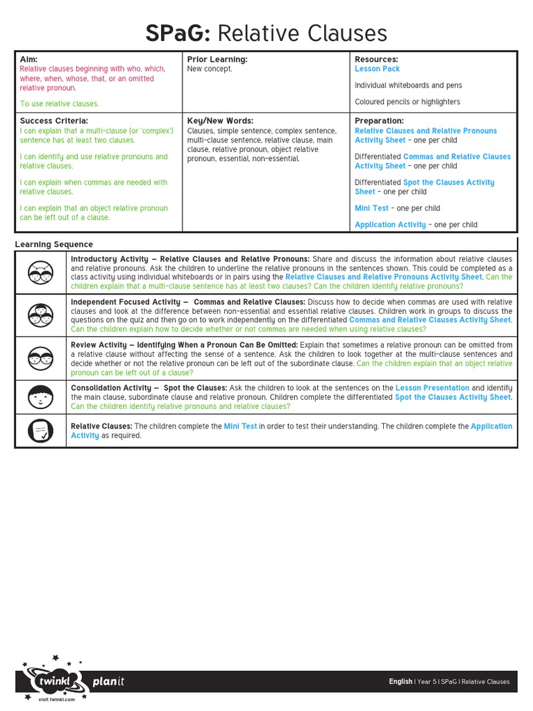 Lesson Plan Relative Clauses | PDF