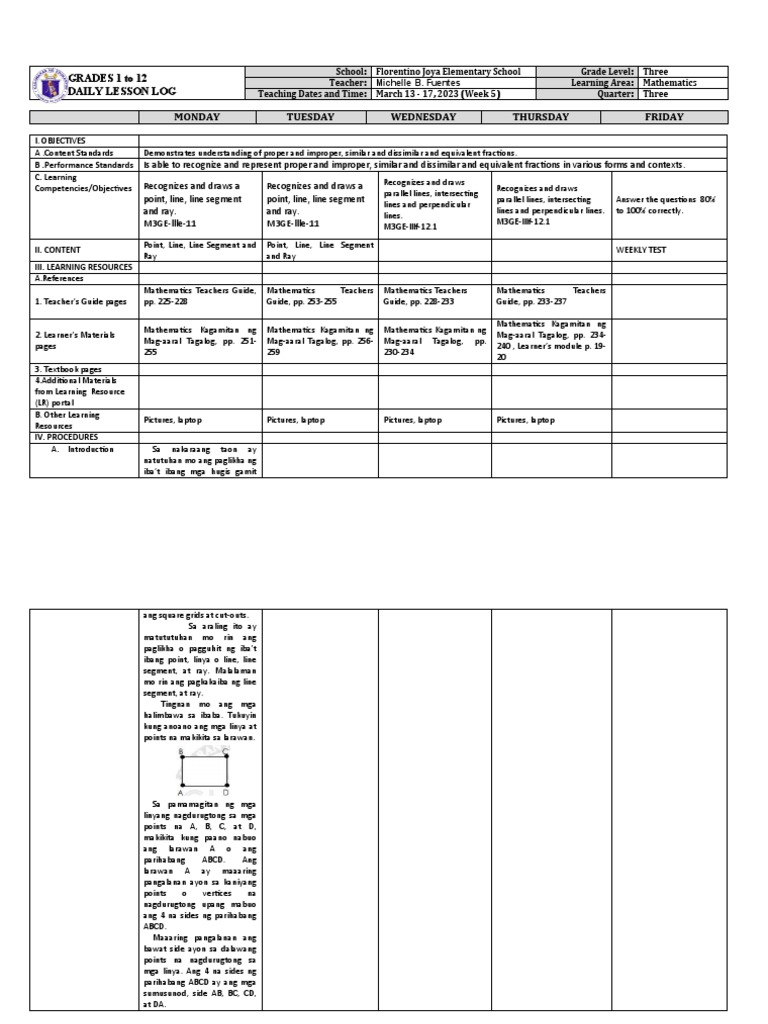 Q3 W5-DLL Mathematics 3 2022-23 | PDF | Mathematics | Learning