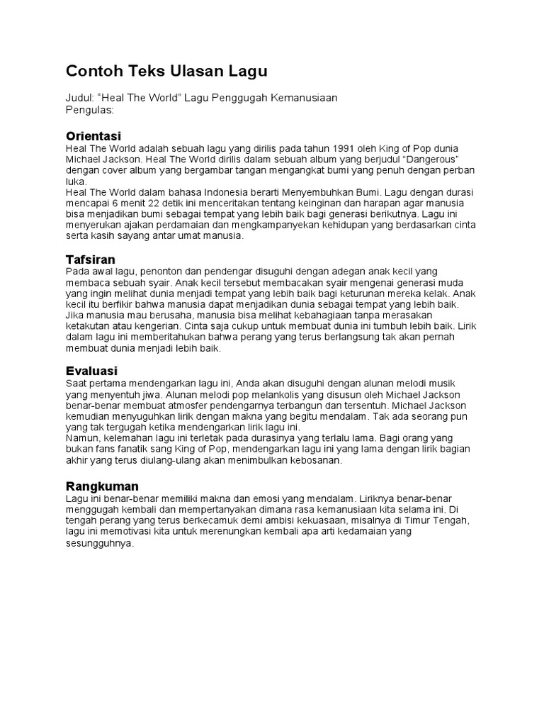 Contoh Teks Ulasan Lagu | PDF