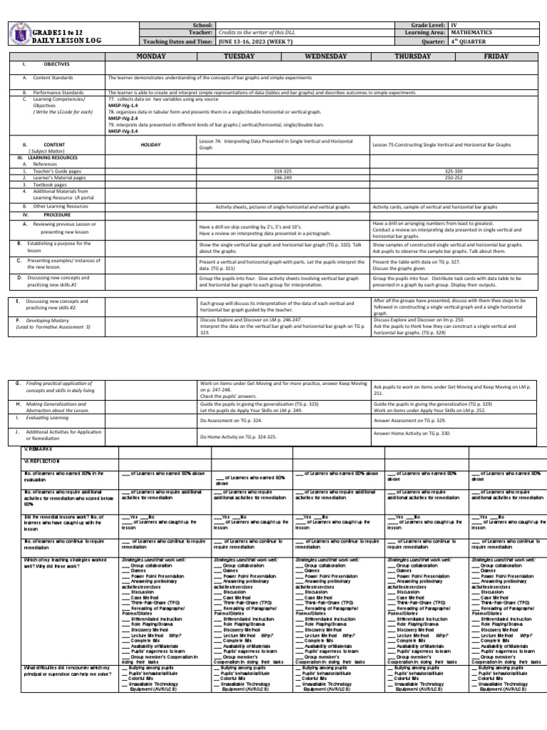 DLL Mathematics 4 q4 w7 | PDF | Learning | Experiment