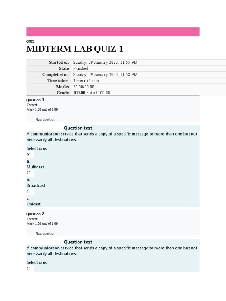 Modeling Midterm Lab Quiz1 and Pre-Fi Lab Quiz1 | PDF | Multicast | Computing