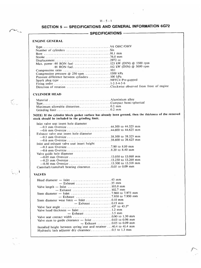 6g72 Specs From Repair Manusl | PDF