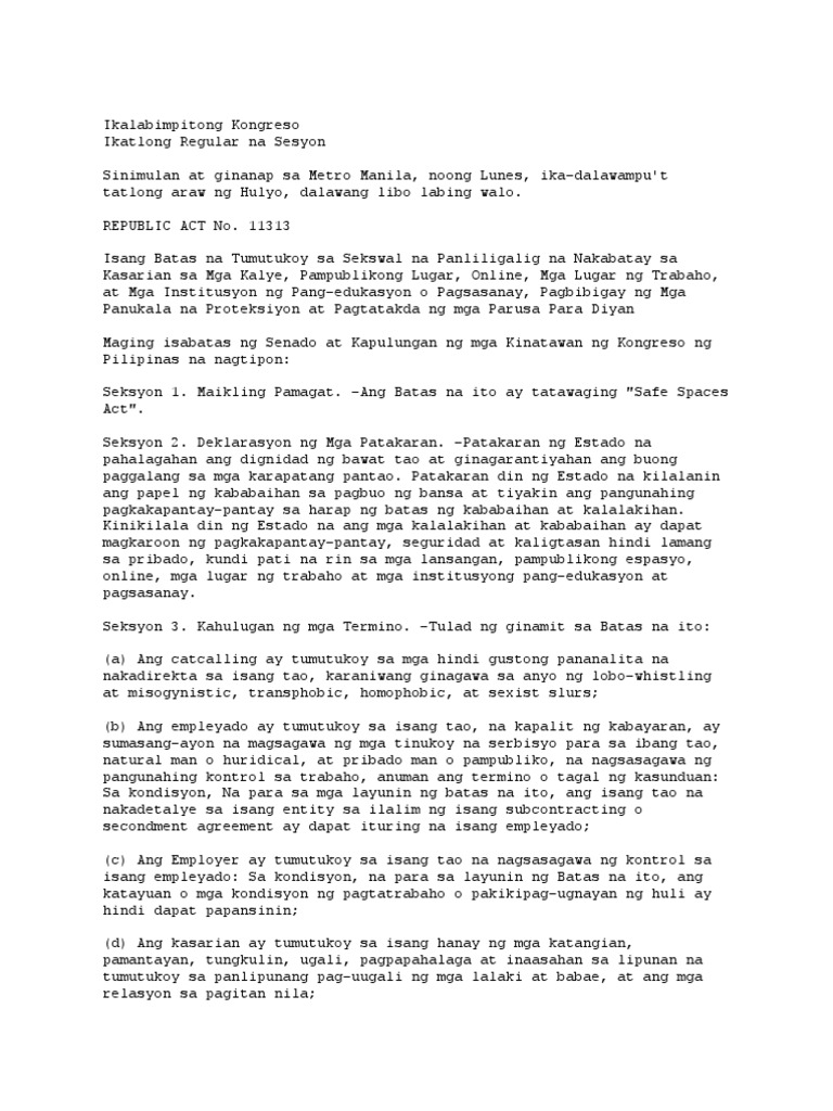 RA 11313 - Safe Spaces Act - Tagalog | PDF