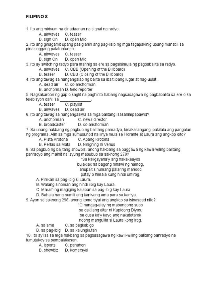 Filipino 8 Reviewer | PDF