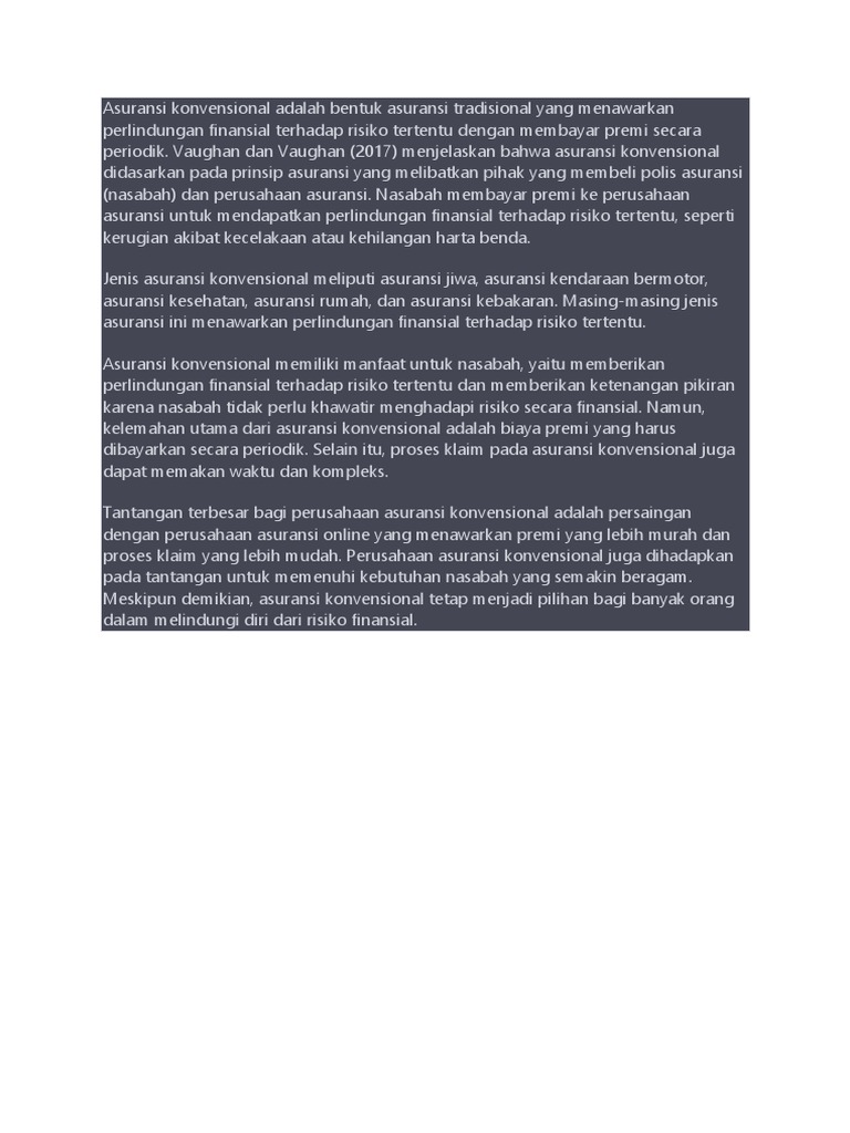 Kelebihan dan Kekurangan Asuransi Konvensional | PDF