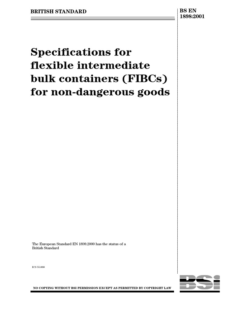 BS EN 1898-2001 Specification For Flexible Intermediate Bulk Containers ...