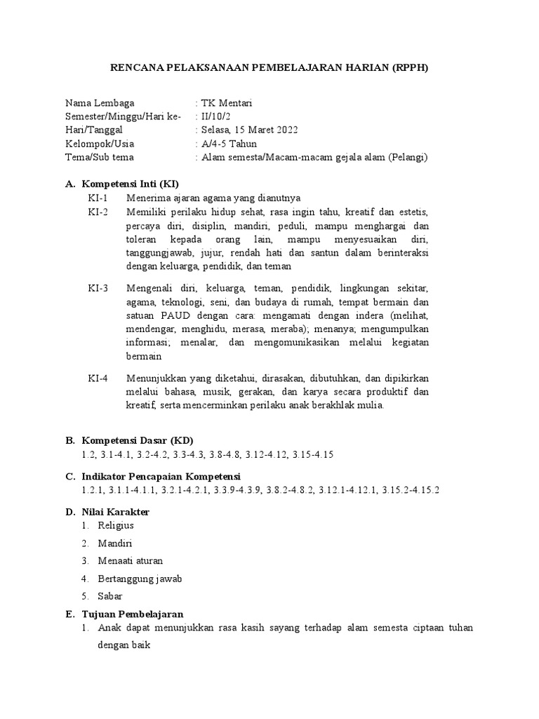 RPPH Sub Tema Gejala Alam | PDF