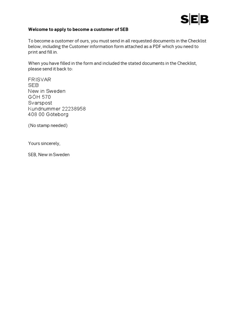 SEB Checklist EU | PDF | Debit Card | Service Industries