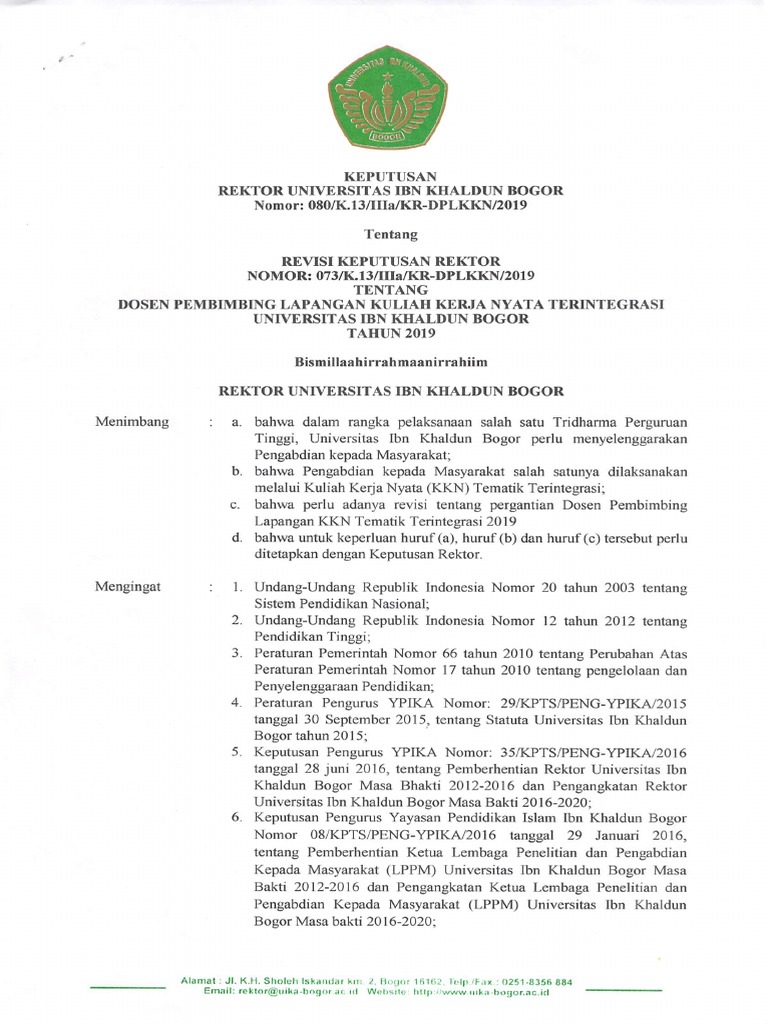 Revisi SK DPL KKN 2019 | PDF