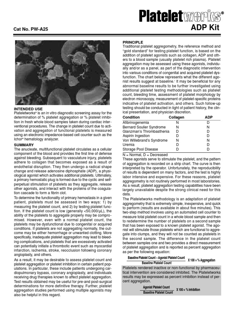 ADP Kit | PDF | Platelet | Coagulation