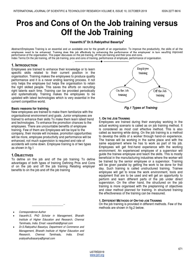 Pros and Cons of On The Job Training Versus Off The Job Training | PDF ...