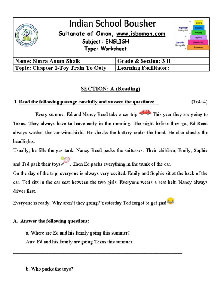 Grade 3-Eng-Chapter1-Worksheet | PDF | Punctuation | Language Mechanics