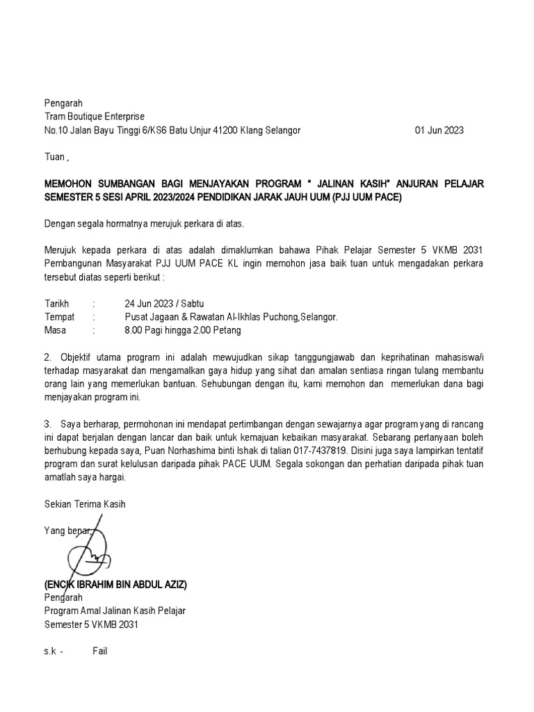 Sumbangan Program Jalinan Kasih UUM | PDF