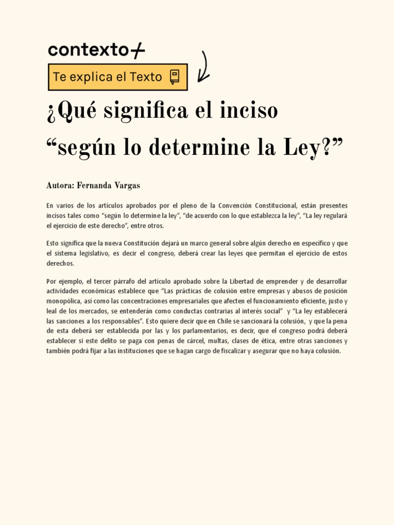 ¿Que Significa El Inciso Segun Lo Determine La Ley | PDF | Política ...