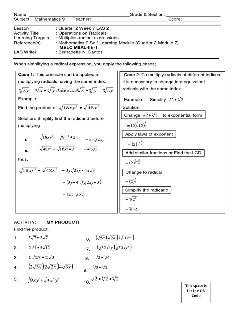 Math9 q2 Week7 Las 2 Final (1) | PDF